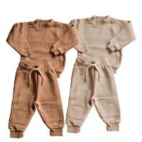 China Unisex Kids 300gsm Fleece Cotton Sweatshirt Set Ribbed Neck Pullover Sweater Sweat Pants 2PCS for sale