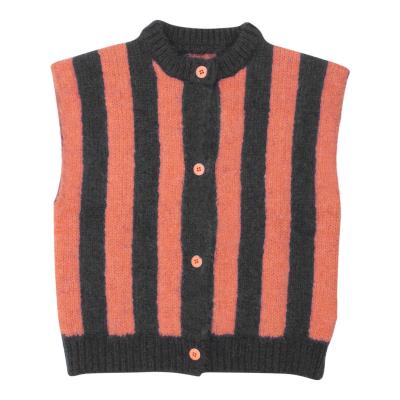 China Kids Wool Cotton Blend Striped Chunky Knitted Sweater Vest Button Down Cardigans Hand Knit Waistcoat for sale