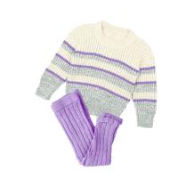 China Winter Kids Cotton Hand Knitted Lounge Chunky Striped Sweaters Tight Leggings 2PCS for sale