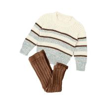 China Winter Kids Cotton Hand Knitted Lounge Chunky Striped Sweaters Tight Leggings 2PCS for sale