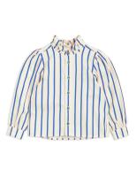 China Christmas Girls Cotton Striped Woven Ruffle Neck Blouse with Contrast Button for sale