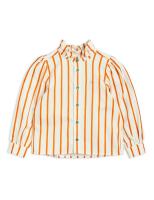 China Christmas Girls Cotton Striped Woven Ruffle Neck Blouse with Contrast Button for sale