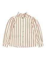 China Christmas Girls Cotton Striped Woven Ruffle Neck Blouse with Contrast Button for sale