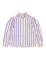China Christmas Girls Cotton Striped Woven Ruffle Neck Blouse with Contrast Button for sale