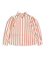 China Christmas Girls Cotton Striped Woven Ruffle Neck Blouse with Contrast Button for sale