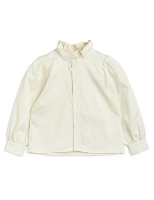 China Little Girls Cotton Woven Ruffle Neck Blouse Long Sleeve Button Up For Summer Autumn for sale