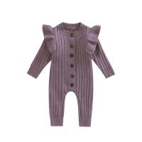 China Infant Baby Hand Knit Frill Sleeve Footless Romper One Piece Button Down Cotton Jumpsuit for sale