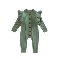China Infant Baby Hand Knit Frill Sleeve Footless Romper One Piece Button Down Cotton Jumpsuit for sale