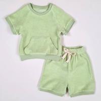 China Custom Neutral Kids Terry Towel Fabric Tee Shirts & Shorts Set Toddlers Casual Daily Wear Beach Wear Summer Two Pieces for sale