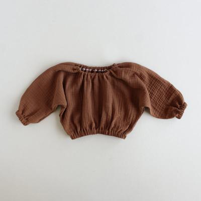 China Little Girls 100% Cotton Muslin Fabric Blouses Gauze Long Sleeve Pullover Shirts Summer Wear For Toddler Girls Clothing for sale