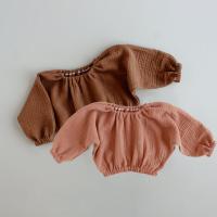 China Little Girls 100% Cotton Muslin Fabric Blouses Gauze Long Sleeve Pullover Shirts Summer Wear For Toddler Girls Clothing for sale