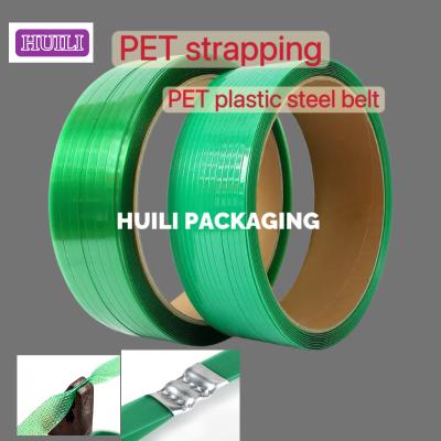 China PET strapping 9-25mm green PET plastic strapping heavy-duty pallet strapping for sale