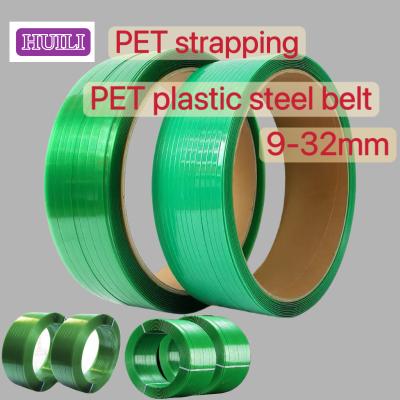 China PET strapping belt 9–25 mm green black PET plastic steel banding for pneumatic strapping machine for sale