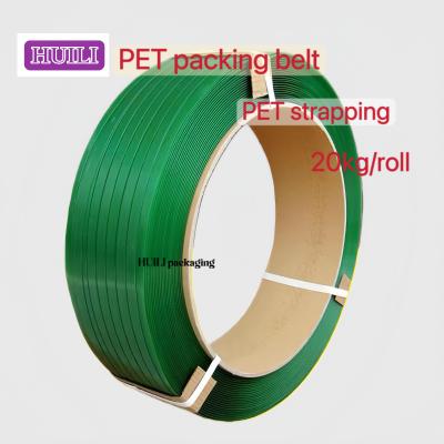 China Automatic PET strapping belt green 9-25mm PET plastic steel strap for pneumatic strapping tools for sale