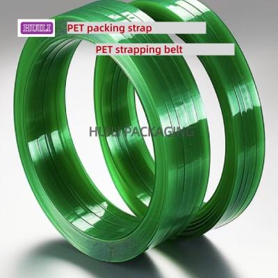 China PET Packaging Band 9-25mm Green PET Strapping belt with Non-Deformation and Non-Brittle properties for sale