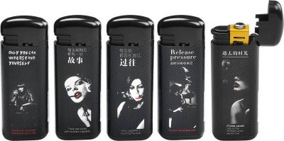 China USB Rechargeable Cigarette Lighter 68x27.8x13mm with Custom Logo Printing Gas Lighter for sale