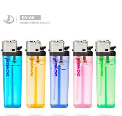 China DY-60 Transparent Plastic Cigarette Flint Gas Lighter 7.7cm Custom Logo for sale