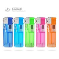 China Transparent Color Logo Printed Electric Shock Lighter 80mm Child Resistance Five Colors for sale