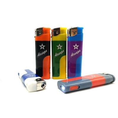China Refillable Electronic Soft Piezo Flame Gas Lighter with LED 82.2x24.9x11.8mm for sale