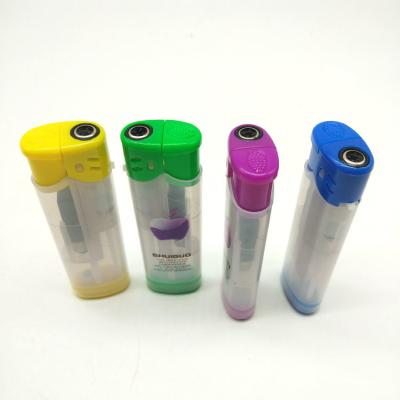 China Plastic Windproof Butane Gas Lighter DY-F005 for Cigarette Candle 7.85x2.39x1.38cm for sale