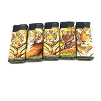 China ISO9994 Turbo Flame Windproof Gas Lighter 6.8cm Custom Logo Tiger Sticker for sale