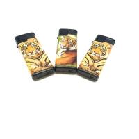 China ISO9994 Turbo Flame Windproof Gas Lighter 6.8cm Custom Logo Tiger Sticker for sale