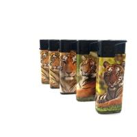 China ISO9994 Turbo Flame Windproof Gas Lighter 6.8cm Custom Logo Tiger Sticker for sale