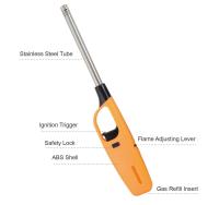 China Refillable Kitchen BBQ Gas Lighter 27cm ABS Steel Tube ISO 22702 5 Colors for sale