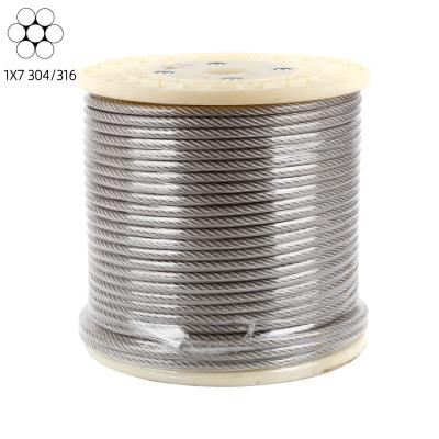 China High quality 304 / 316 stainless steel wire rope 1 * 7 structure 0.3mm-5mm diameter guardrail lifting fishing line wire rope for sale