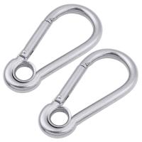 China strengthen steel D type Stainless steel 304 carabiner spring snap hook with eyelet 8x80mm for sale