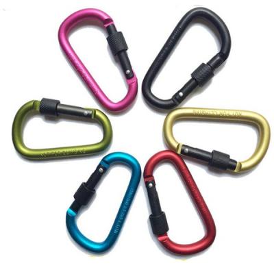 China Keychain Clip, Spring Snap Key Chain Clip Hook with Screw Gate Buckle, Aluminum Carabiner D Shape Carabiners for sale