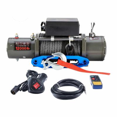 China off road recovery 12V/24V 4*4 car electric winch 12000lbs with synthetic rope for sale