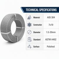 China High Tensile Quality AISI 304 316 Diameter 1.5 to 2mm 7x19 Stainless Steel Wire Rope for General Industry Engineering Use for sale