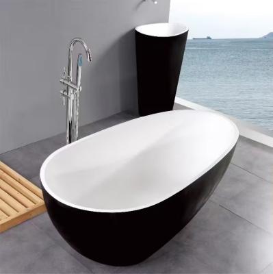 China Customized 1500x750x720mm Matte Black Acrylic Free Standing Bathtub with Seamless Bonding and Drainer for sale