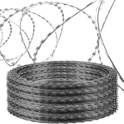 China Stainless Steel Concertina Crossed Flat Warp BTO-22 Razor Barbed Wire Fence for Airport Fence for sale