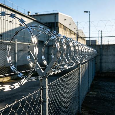 China Galvanized BTO-22 Barbed Razor Wire Single Coil Fence Roll Concertina Blade Razor Wire for sale