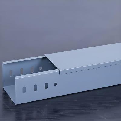 China 4 Slots Straight Slotted Cable Tray 50mm Height Straight Galvanised Steel Trunking for sale