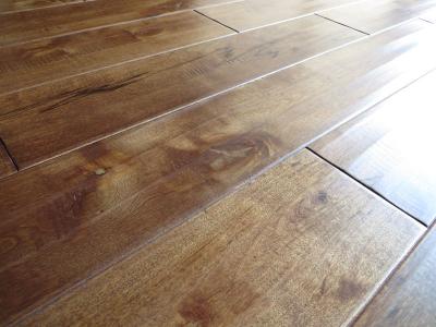 China Birch Solid hardwood Flooring, handscraped with chatter mark and stained color for sale