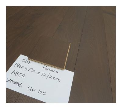 China 1900x90x12mm, 2mm top veneer, Dark Brown Oak Multi Ply Engineered Hardwood Flooring, Smoked, Brushed, UV lac Havana for sale