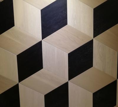 China Black White Stained Oak Parquet Floor Tiles Artistic Parquets 3D Showing for sale