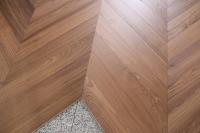 China Natural Vanished Chevron Parquet Flooring Engineered Walnut Oak Veneers Tongue Groove Matt Finish Durable Surface for sale
