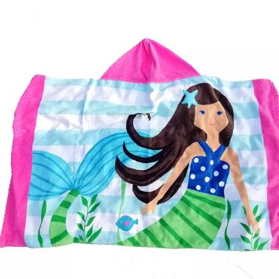 China Kids Waterproof Surf Poncho Raincoat Towel 100cm Quick Dry Hooded Beach Cape for sale