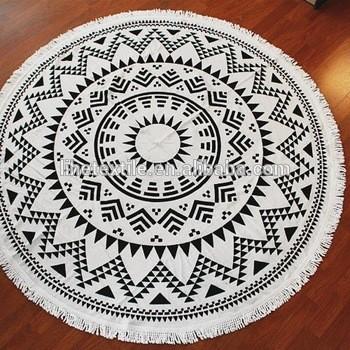 China Custom Cotton Reactive Printed Round Beach Towel 150cm 300-600gsm with Tassels for sale