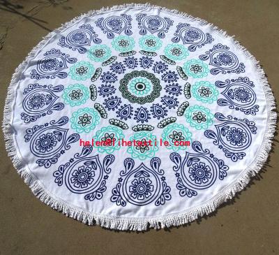 China Custom Design Round Beach Towel 150cm Diameter Sandless Cotton with Tassel for sale