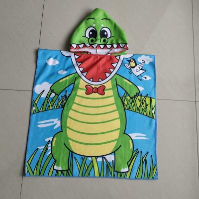 China Custom Microfiber Kids Poncho Towel 70x140cm Printed Cartoon Beach Towel for sale