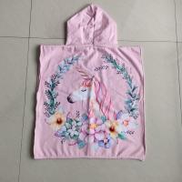 China Custom Cartoon Printed  Microfiber Kids Hooded Beach Towel Poncho for sale