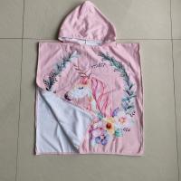 China Custom Cartoon Printed  Microfiber Kids Hooded Beach Towel Poncho for sale
