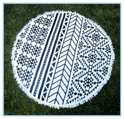 China Cotton Large Round Beach Towel with Tassel Fringe 150cm Diameter for sale