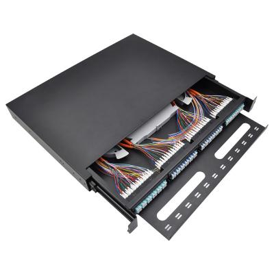 China 96F LC Fiber Optic Splicing Tray 1U Patch Panel with OM3 Pigtails - 1.2mm Aluminum 19-Inch Rack Mount for sale
