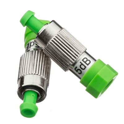 China 5dB FC Fixed Fiber Optic Attenuator SM APC Green Cap Male to Female Metal - 1260-1640nm Bandwidth for sale